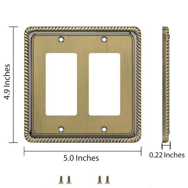 Harmon Antique Brass Double Decora Rope Edge Switchplate Cover ...