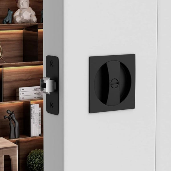 Dynasty Hardware Flat Black Round Passage Pocket Door Latch ...