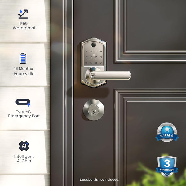 Keyless Entry VE019 Satin Nickel Keypad Smart Door Lever - DoorCorner.com